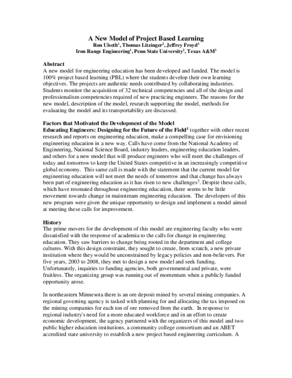 (PDF) A New Model of Project Based Learning