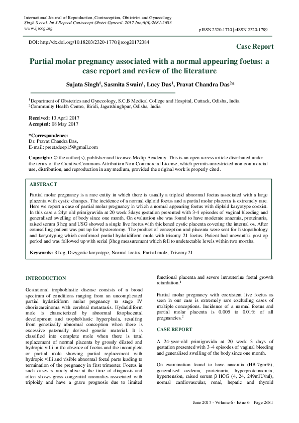 (PDF) Partial molar pregnancy associated with a normal appearing foetus ...