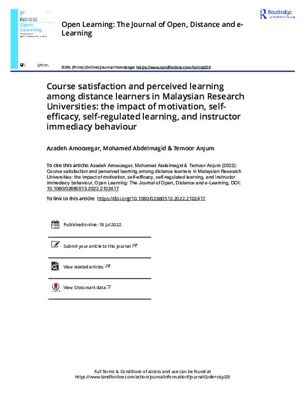 (PDF) Course satisfaction and perceived learning among distance ...