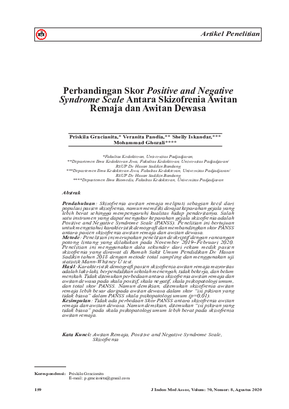 (PDF) Perbandingan Skor Positive and Negative Syndrome Scale Antara ...