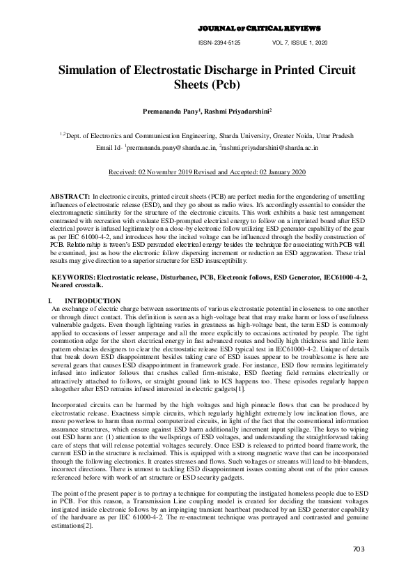 (PDF) Simulation of Electrostatic Discharge in Printed Circuit Sheets (Pcb)