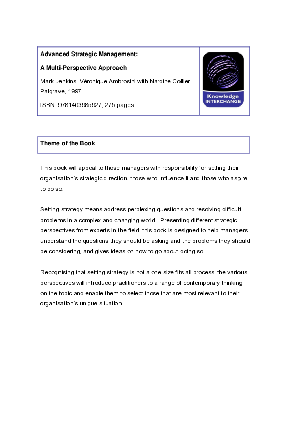 (PDF) Advanced strategic management: A multi-perspective approach