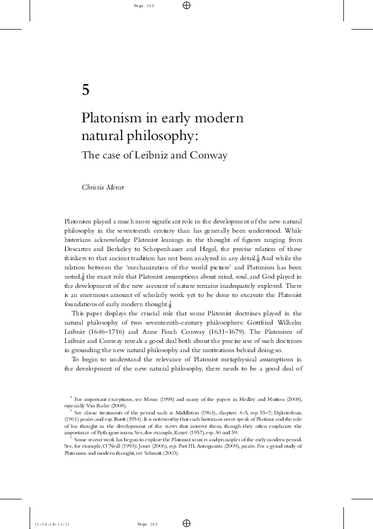(PDF) Platonism in early modern natural philosophy