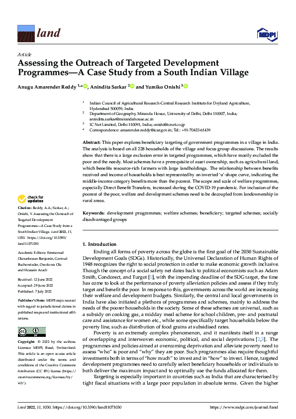 (PDF) Assessing the Outreach of Targeted Development Programmes—A Case ...