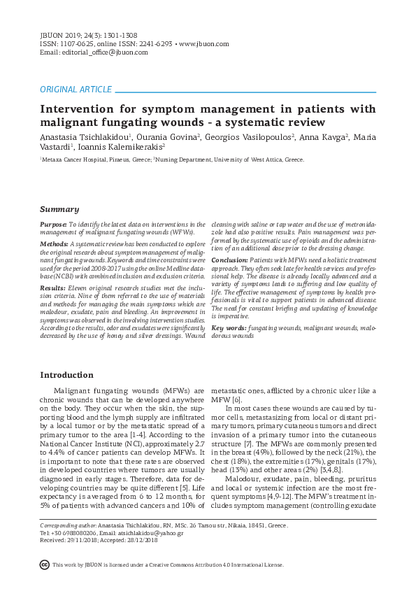 (PDF) Intervention for symptom management in patients with malignant ...