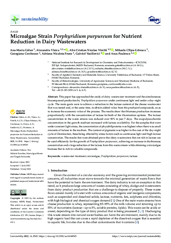 (PDF) Microalgae Strain Porphyridium purpureum for Nutrient Reduction ...