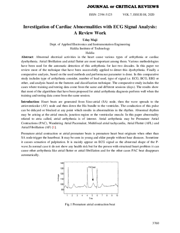 (PDF) Investigation of Cardiac Abnormalities with ECG Signal Analysis ...