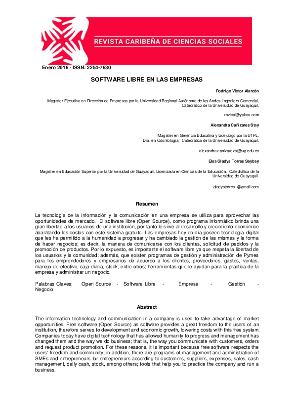 (PDF) Software libre en las empresas | Alexa Canizares Stay - Academia.edu