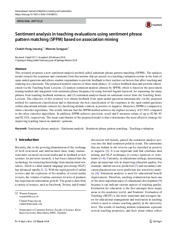 (PDF) Sentiment analysis in teaching evaluations using sentiment phrase pattern matching (SPPM ...
