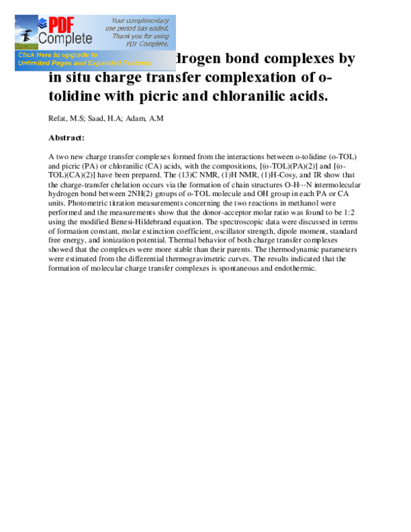 (PDF) Intermolecular hydrogen bond complexes by in situ charge transfer ...