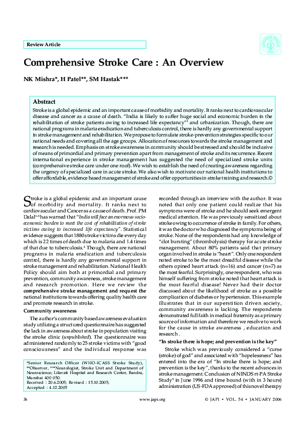 (PDF) Comprehensive stroke care: an overview