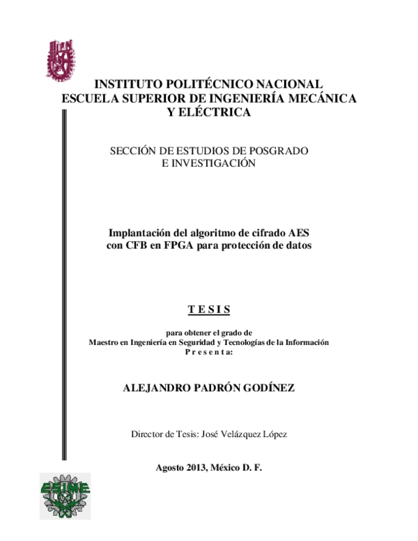 (PDF) Implantación del algoritmo de cifrado AES con CFB en FPGA para protección de datos | Alex ...