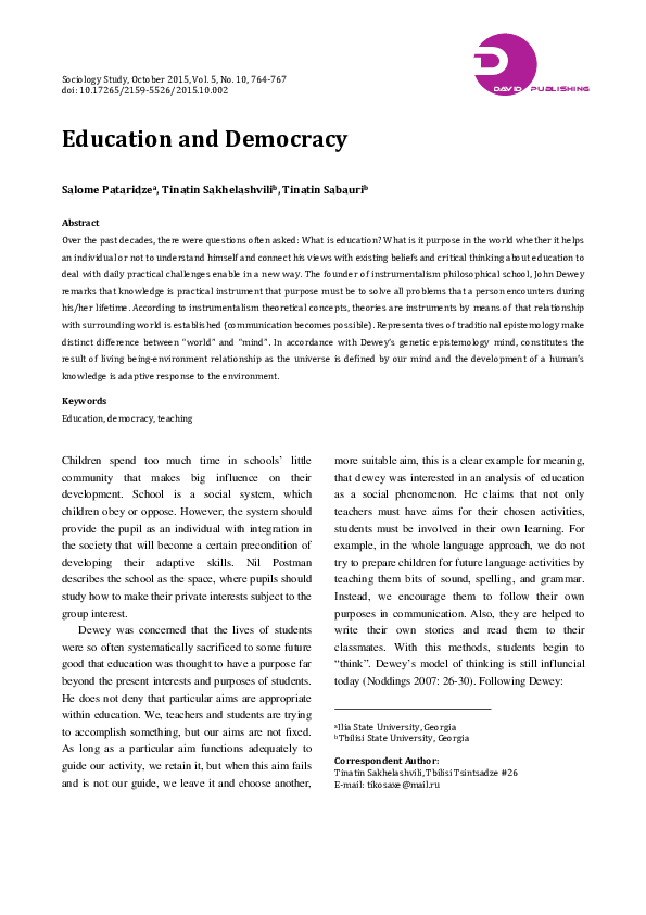 (PDF) Education and Democracy