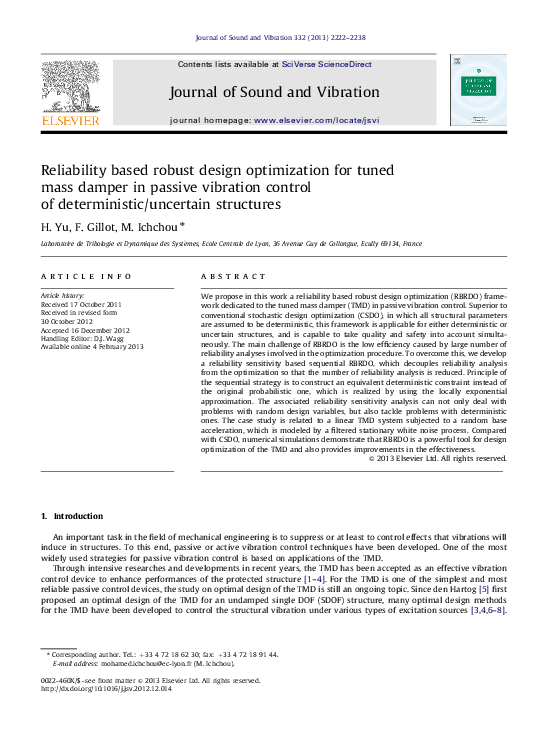 Pdf Reliability Based Robust Design Optimization For Tuned Mass