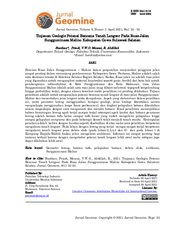 (PDF) Tinjauan Geologis Potensi Bencana Tanah Longsor Pada Ruas Jalan ...