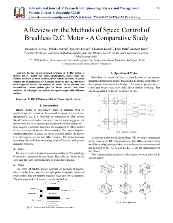(PDF) A Review on the Methods of Speed Control of Brushless D.C. Motor ...
