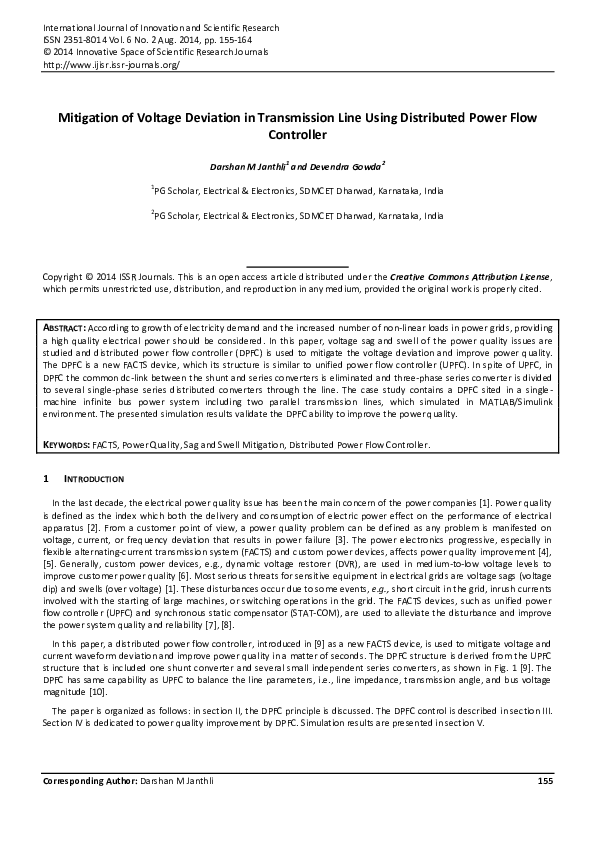 (PDF) Mitigation of Voltage Deviation in Transmission Line Using Distributed Power Flow Controller
