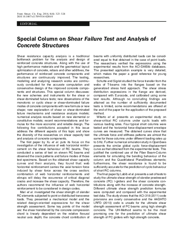 (PDF) Special column on Shear Failure Test and Analysis of Concrete ...