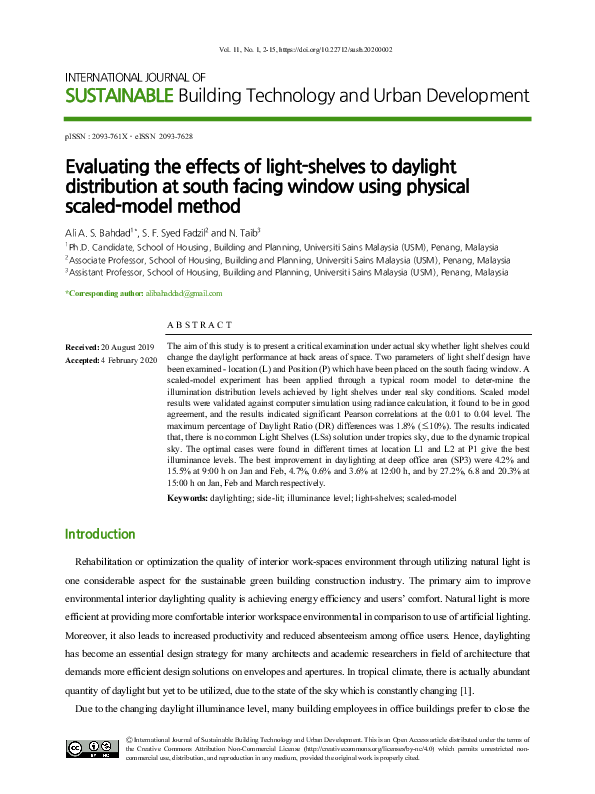 (PDF) Evaluating the effects of light-shelves to daylight distribution at south facing window ...