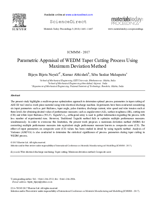 Pdf Parametric Appraisal Of Wedm Taper Cutting Process Using Maximum