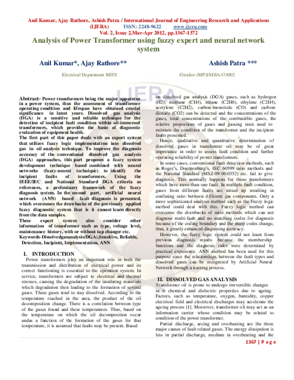 Pdf Analysis Of Power Transformer Using Fuzzy Expert And Neural