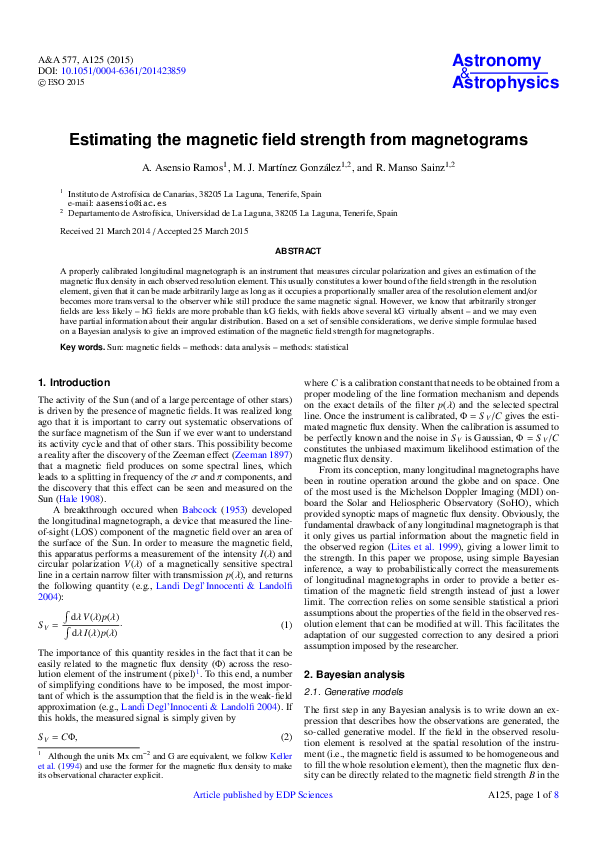 (PDF) Estimating magnetic field strength from magnetograms