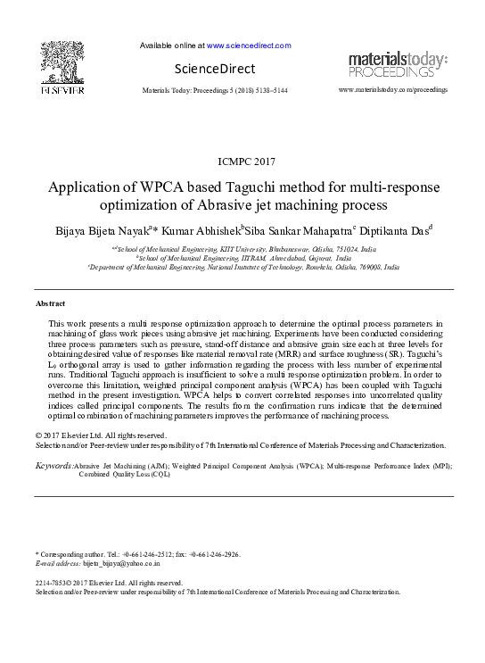 (PDF) WPCA-Enhanced Taguchi Method for Optimizing Abrasive Jet Machining