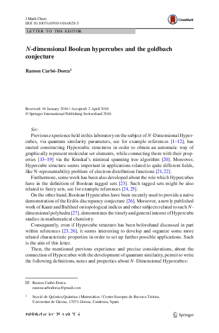 Pdf N Dimensional Boolean Hypercubes And The Goldbach Conjecture