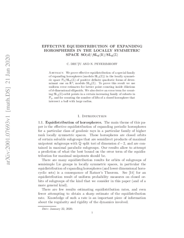 (PDF) Effective equidistribution of expanding horospheres | Norbert Peyerimhoff - Academia.edu