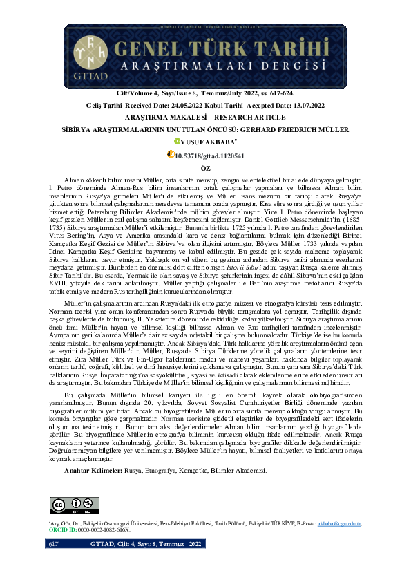 (PDF) Sibirya Araştırmalarının Unutulan Öncüsü: Gerhard Friedrich Müller
