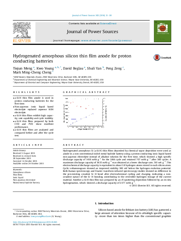 (PDF) Hydrogenated amorphous silicon thin film anode for proton ...