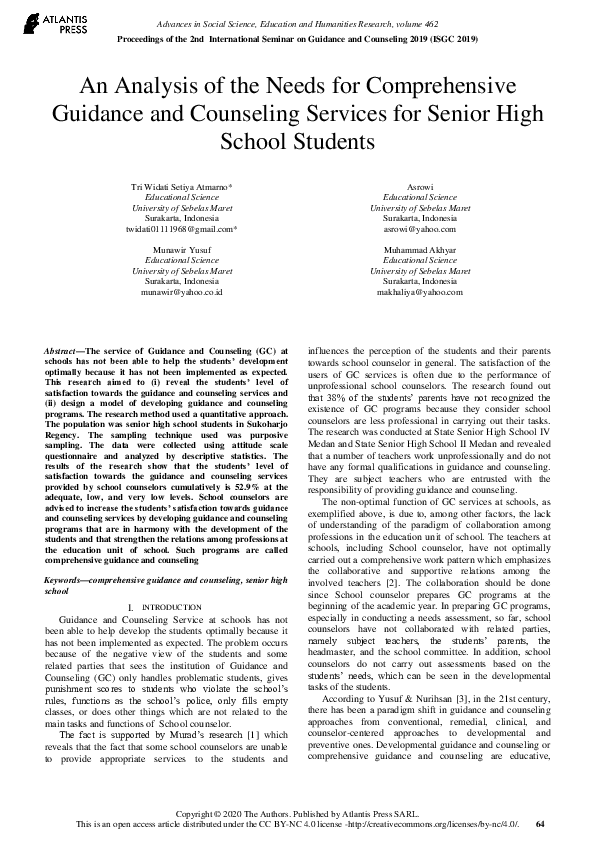 (PDF) An Analysis of the Needs for Comprehensive Guidance and ...