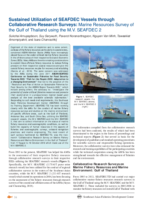 (PDF) Sustained utilization of SEAFDEC vessels through collaborative ...