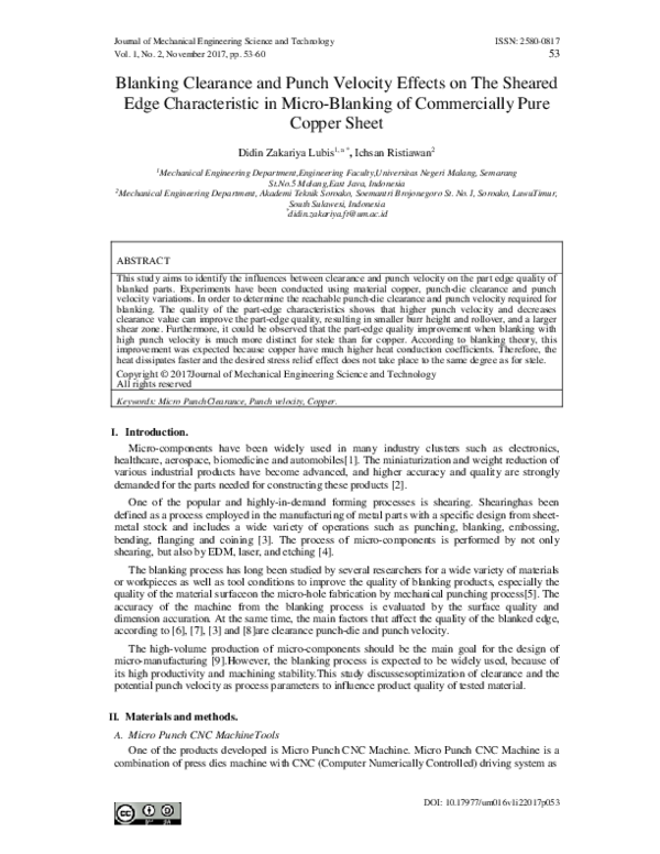(PDF) Blanking Clearance and Punch Velocity Effects on The Sheared Edge ...