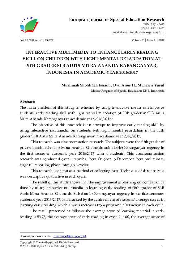 (PDF) Interactive Multimedia for Early Reading Skills