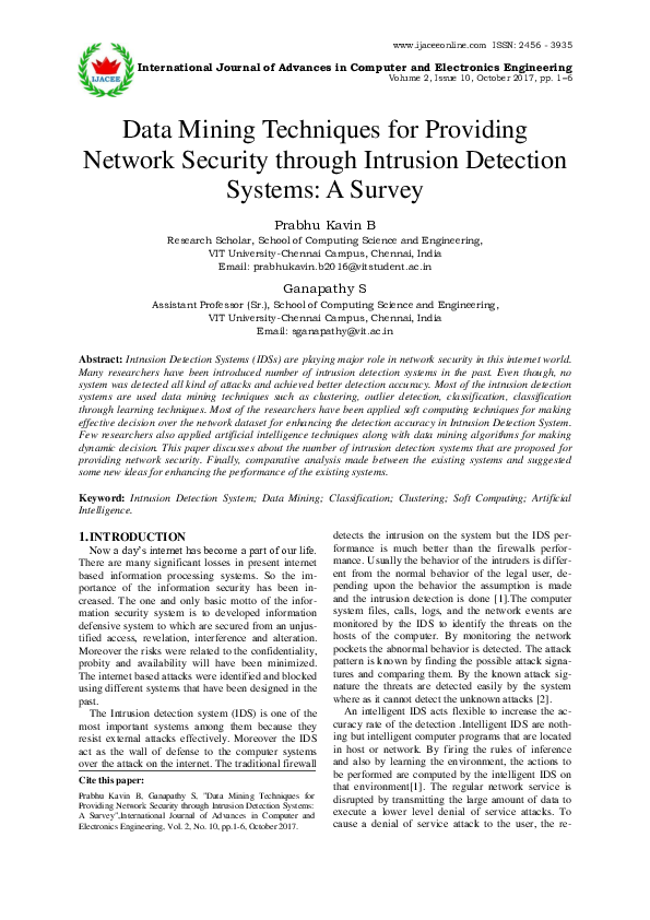 Pdf Data Mining Techniques For Providing Network Security Through Intrusion Detection Systems