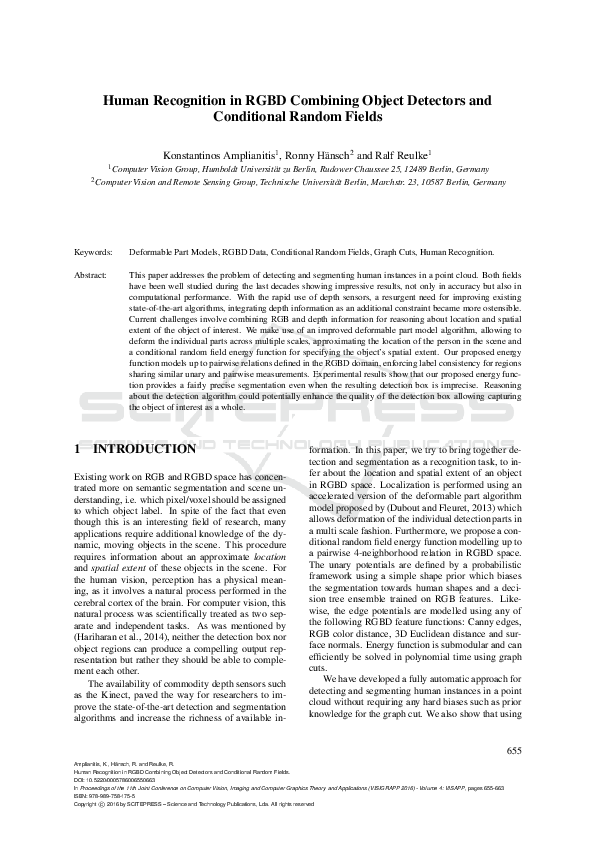 (PDF) Human Recognition in RGBD Combining Object Detectors and Conditional Random Fields