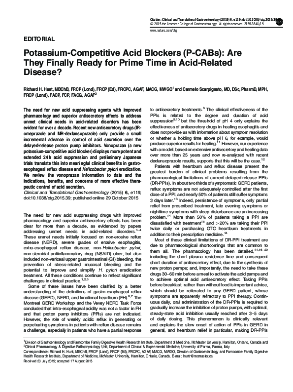 (PDF) Potassium-Competitive Acid Blockers (P-CABs): Are They Finally ...