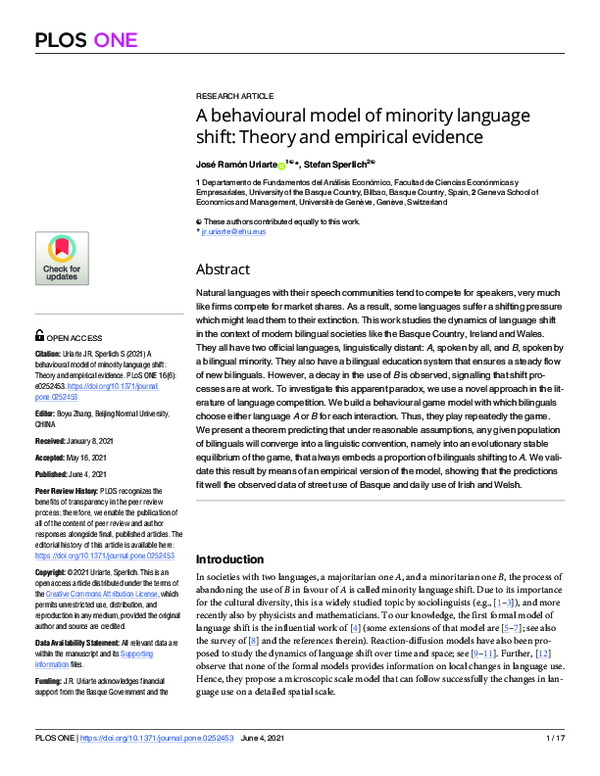 (PDF) A behavioural model of minority language shift: Theory and ...