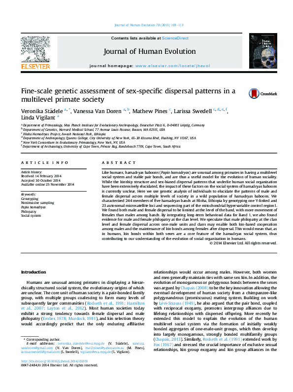 (PDF) Fine-scale genetic assessment of sex-specific dispersal patterns in a multilevel primate ...