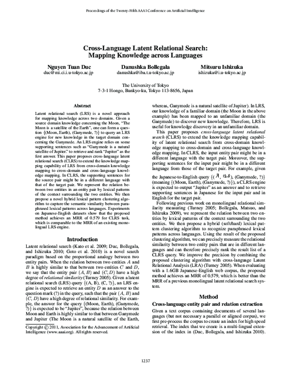 (PDF) Cross-Language Latent Relational Search: Mapping Knowledge across Languages | Ac NGUYEN ...