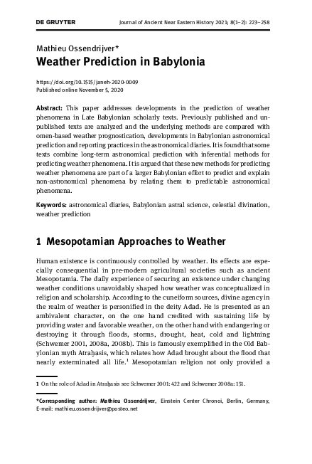 (PDF) Weather Prediction in Babylonia