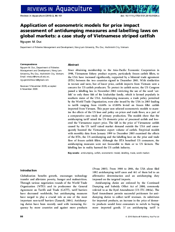 (PDF) Application of econometric models for price impact assessment of ...