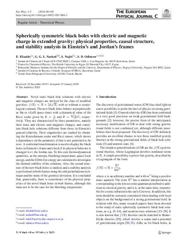 Pdf Spherically Symmetric Black Holes With Electric And Magnetic Charge In Extended Gravity