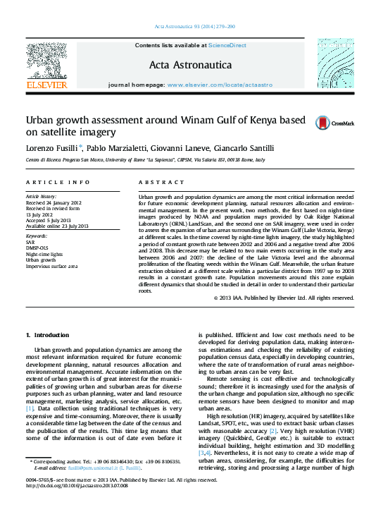 (PDF) Urban growth assessment around Winam Gulf of Kenya based on ...