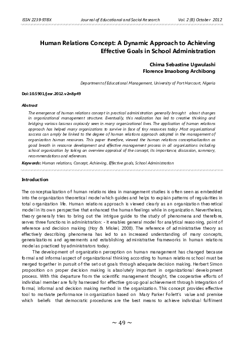 (PDF) Human Relations Concept: A Dynamic Approach to Achieving Effective Goals in School ...