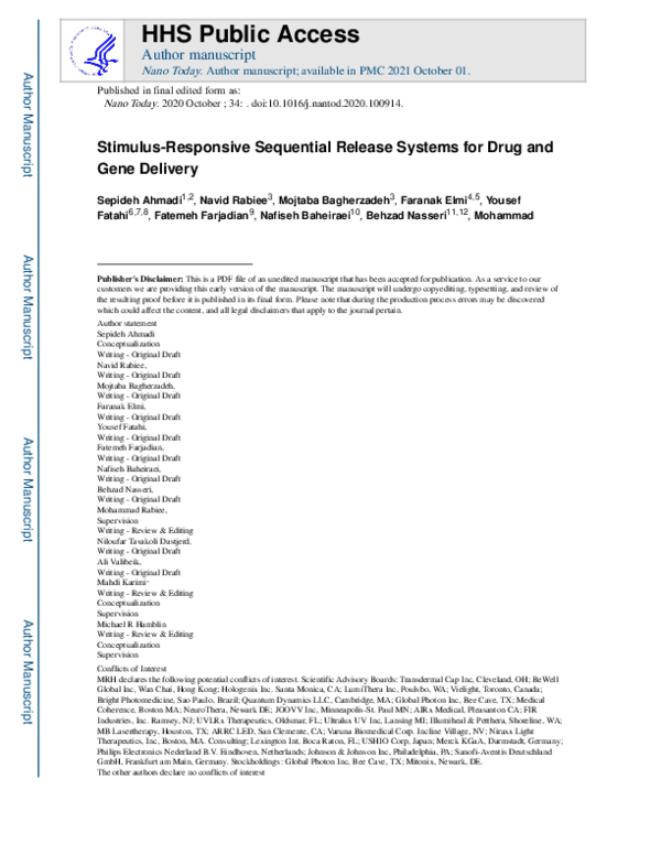 (PDF) Stimulus-responsive sequential release systems for drug and gene ...