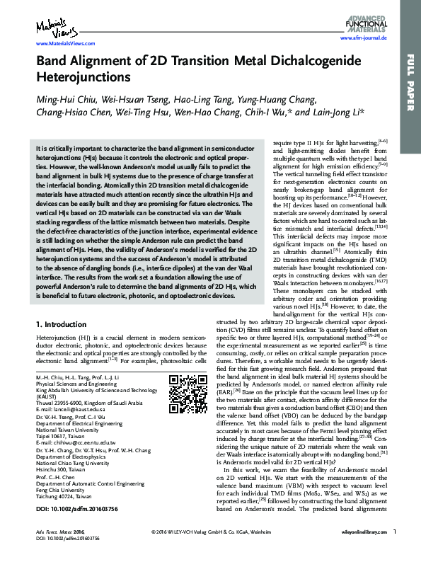 (PDF) Band Alignment of 2D Transition Metal Dichalcogenide Heterojunctions
