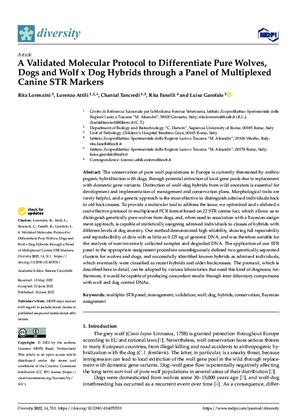 (PDF) A Validated Molecular Protocol to Differentiate Pure Wolves, Dogs ...