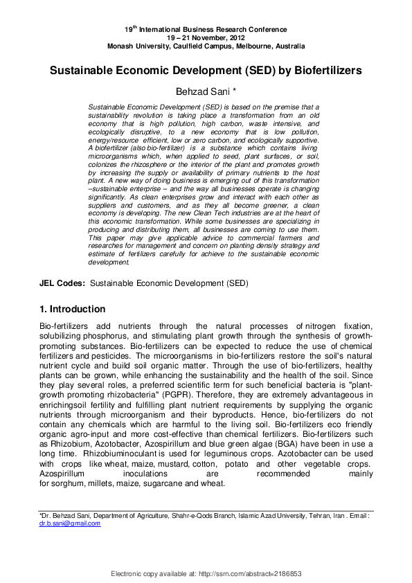 (PDF) Sustainable Economic Development (SED) by Biofertilizers